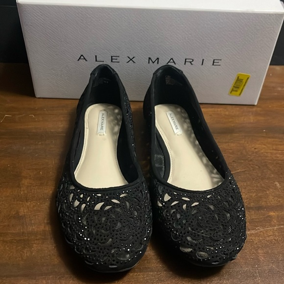 Alex Marie | Shoes | Alex Marie 75 Black Embellished Lace Flats Suede ...